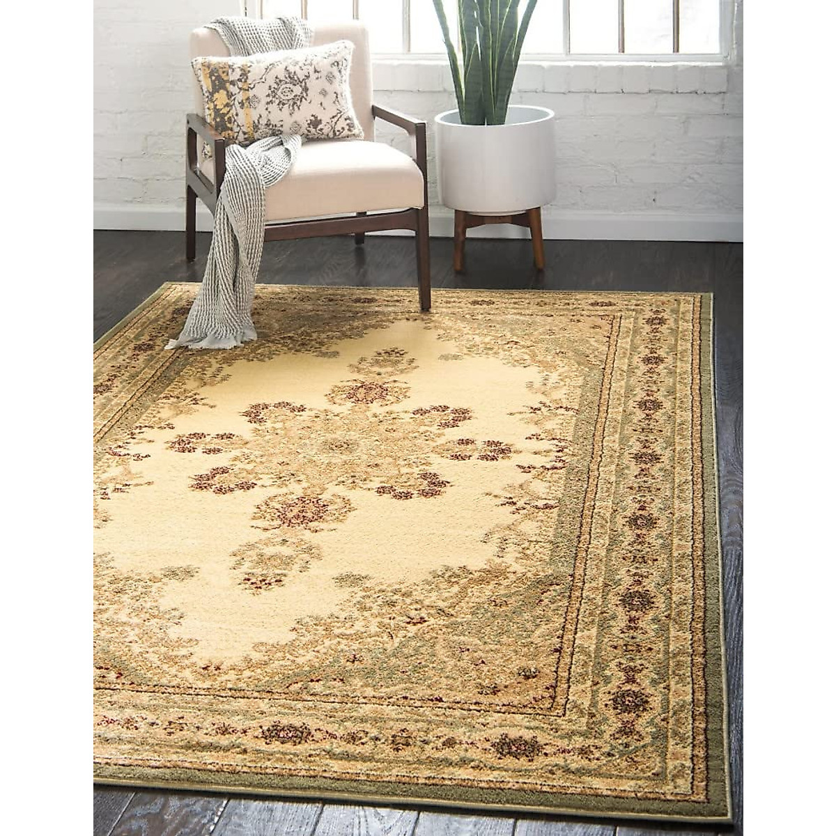 Unique Loom Versailles Collection Traditional Classic Border with Medallion Motif, Area Rug (10' 0 x 13' 0 Rectangular, Green/ Ivory)