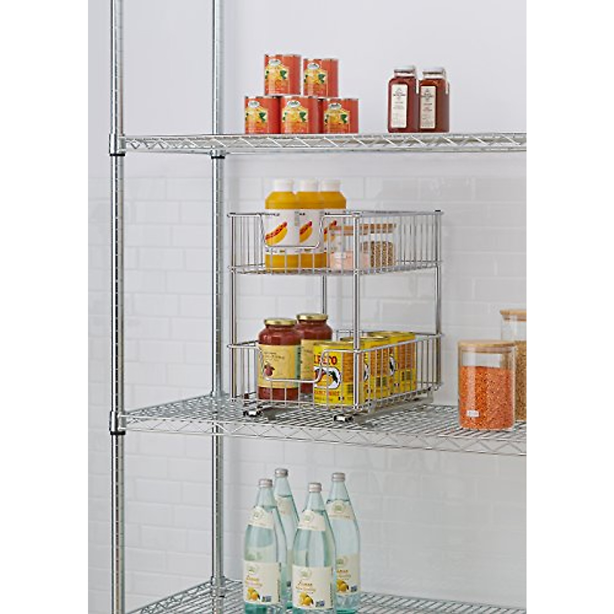 TRINITY 2-Tier Sliding Undercabinet Organizer with 2 Baskets for Kitchen and Bathroom Cabinet Organization and Storage, 50 Pound Capacity, 11.5” W x 17.75” D x 15.8” H