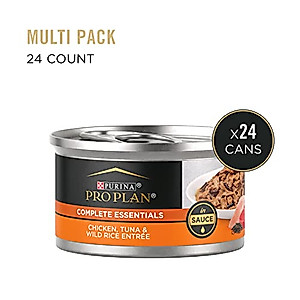 Purina Pro Plan Gravy Wet Cat Food, COMPLETE ESSENTIALS Chicken, Tuna & Wild Rice Entree in Sauce - (24) 3 oz. Pull-Top Cans
