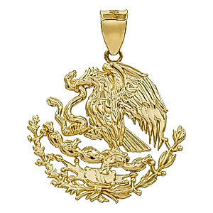 Sideways Crosses 14K Yellow Gold Mexico Coat of Arms Eagle Cactus Rattlesnake Escudo Nacional de México Pendant