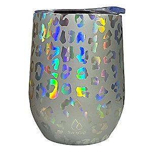Swig Sip 12oz Wine Tumbler - Double Wall Stainless Steel Vacuum Insulated Travel Outdoor Liquor Cup Bridesmaid Gift (Laser Silver)