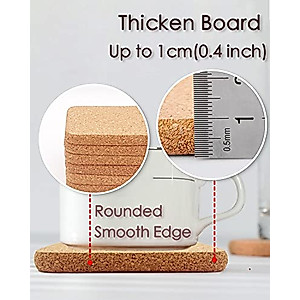 Cork Coasters for Drinks, 8 Pcs Square Extra Thick Absorbent Cork Coaster Sets, Round Edge Drink Coaster, Cup Coasters for Kinds of Cups, Housewarming Gifts, Home Decor, 4 x 4 Inches