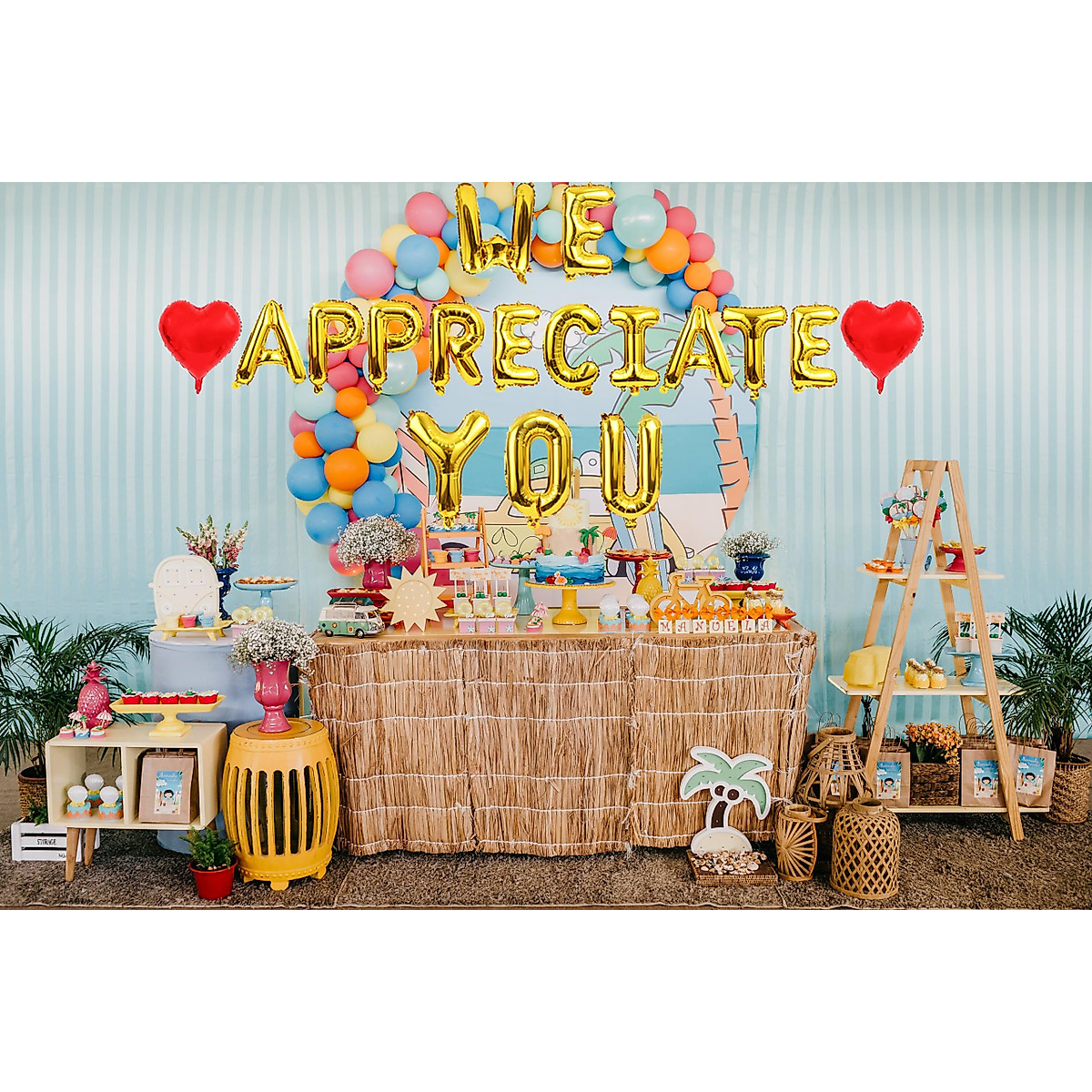 LOONELO We Appreciate You Foil Balloons, 2024 Appreciation Week Hanging Foil Balloons Banner, Thank You Balloons for Wedding Congrats Grad National Nurses Week Happy Retirement Party Decor (Gold)