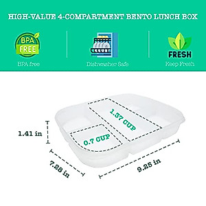 TeTeBak Bento Box - 5-Compartment Reusable Bento Lunch Box for School, Work, and Travel, Food Prep Containers, Snack Containers for Kids, Portion Control Bento Lunch Box for adult, Set of 2, Clear