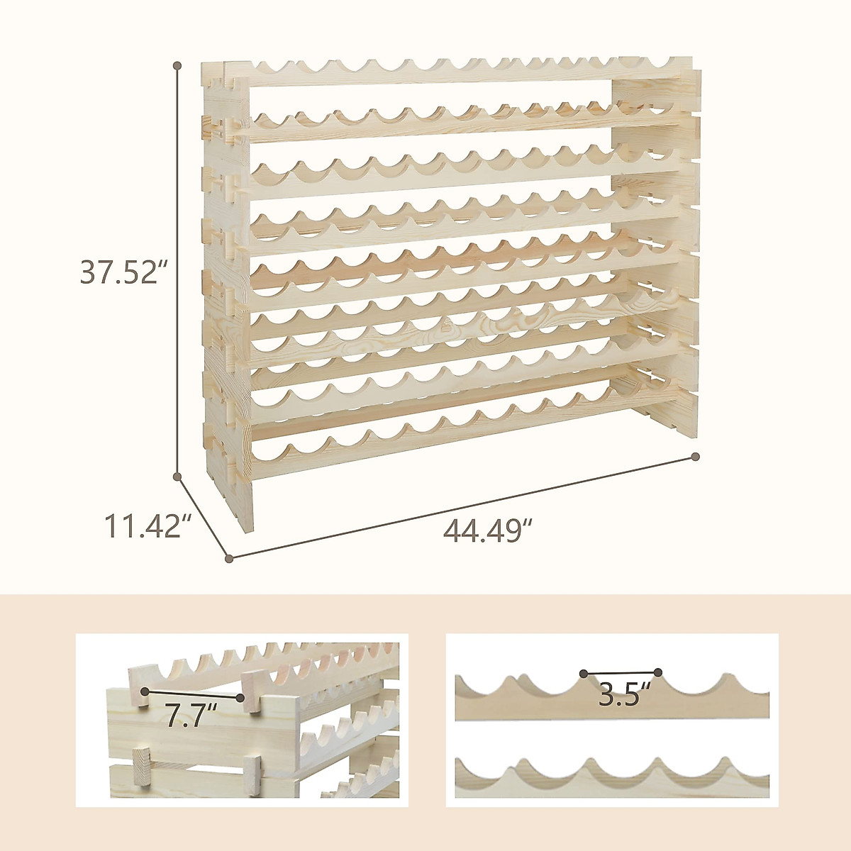ZENY Large 96 Bottles Wood Wine Rack Stackable Storage Across up to 8 Rows Solid Wooden Display Shelves Rack Organizer