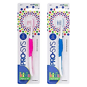 PRO-SYS® Kids Toothbrush (Colorful 2-Pack) - Made with Soft Dupont™ bristles (Ages 6-10 for Young Children)