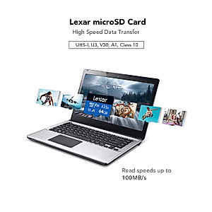 Lexar High-Performance 633x 64GB microSDXC UHS-I Card w/ SD Adapter, C10, U3, V30, A1, Full-HD & 4K Video, Up To 100MB/s Read, for Smartphones, Tablets, and Action Cameras (LSDMI64GBBNL633A)