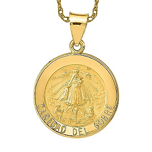 IceCarats 14K Yellow Gold Caridad Del Cobre Medal Necklace Charm Pendant 27mm x 18.3mm Only
