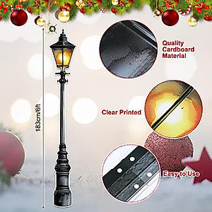 Honoson 2 Pcs 6' Tall Christmas Lamp Post Cardboard Cutouts Large Lamppost Photo Props Street Light Wall Decorations for Christmas Village Fairy Garden Dollhouse Wall Backdrop Indoor Party Supplies