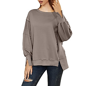 AUTOMET Womens Fall Fashion Clothes 2023 Outfits Oversized Sweatshirts Long Sleeve Shirts Casual Crewneck Pullover Trendy Maternity Sweaters, Coffeegrey