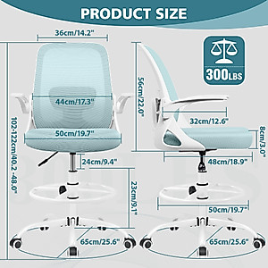 Winrise Drafting Chair Tall Office Chair Ergonomic Desk Chairs with Lumbar Support and Flip-up Armrests, Adjustable Height Comfy Computer Chair with Swivel Task and Adjustable Foot Ring(L-Blue)