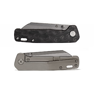 QSP Penguin Titanium Framelock EDC Pocket Knife, Marbled Carbon Fiber Handle, S35VN Steel, Kaviso Exclusive (Stonewashed)