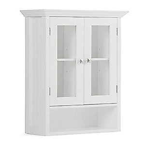 SIMPLIHOME Acadian 28 inch H x 23.6 inch W Double Door Wall Bath Cabinet in Pure White with Storage Compartment and 2 shelves, for the Bathroom, Transitional