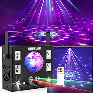 Disco Light Party Light, Missyee DJ Lights 4 in 1 with Disco Ball, LED Pattern Lights, Strobe Light, Sound Activated Stage Lights Compatible with DMX Control for Home Dance Wedding Event Party