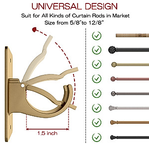 CIEMGNZOC 4PCS No Drill Curtain Rod Brackets, Gold Plastic, Self-Adhesive & Screw Mount, Holds Up To 20 Pounds, Suitable For Rods Up To 1.57 Inch Diameter