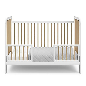 Storkcraft Pasadena 3-in-1 Convertible Crib (White with Driftwood) – GREENGUARD Gold Certified, Converts to Daybed and Toddler Bed, Fits Standard Full-Size Crib Mattress, Adjustable Mattress Height