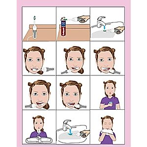 Girls Tooth Brushing HOM ABA/OT Approved Step-by-Step Laminated 9X12 Chart for Kids with Autism or Special Needs. Helps with Independence and self Care. PECS, Autism, Visual Schedules