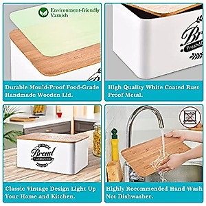 AOSION Metal Bread Box for Kitchen Countertop, All-In-One Large Bread Boxes with Bamboo Cutting Lid, Bread Storage Fresher For Longer, White