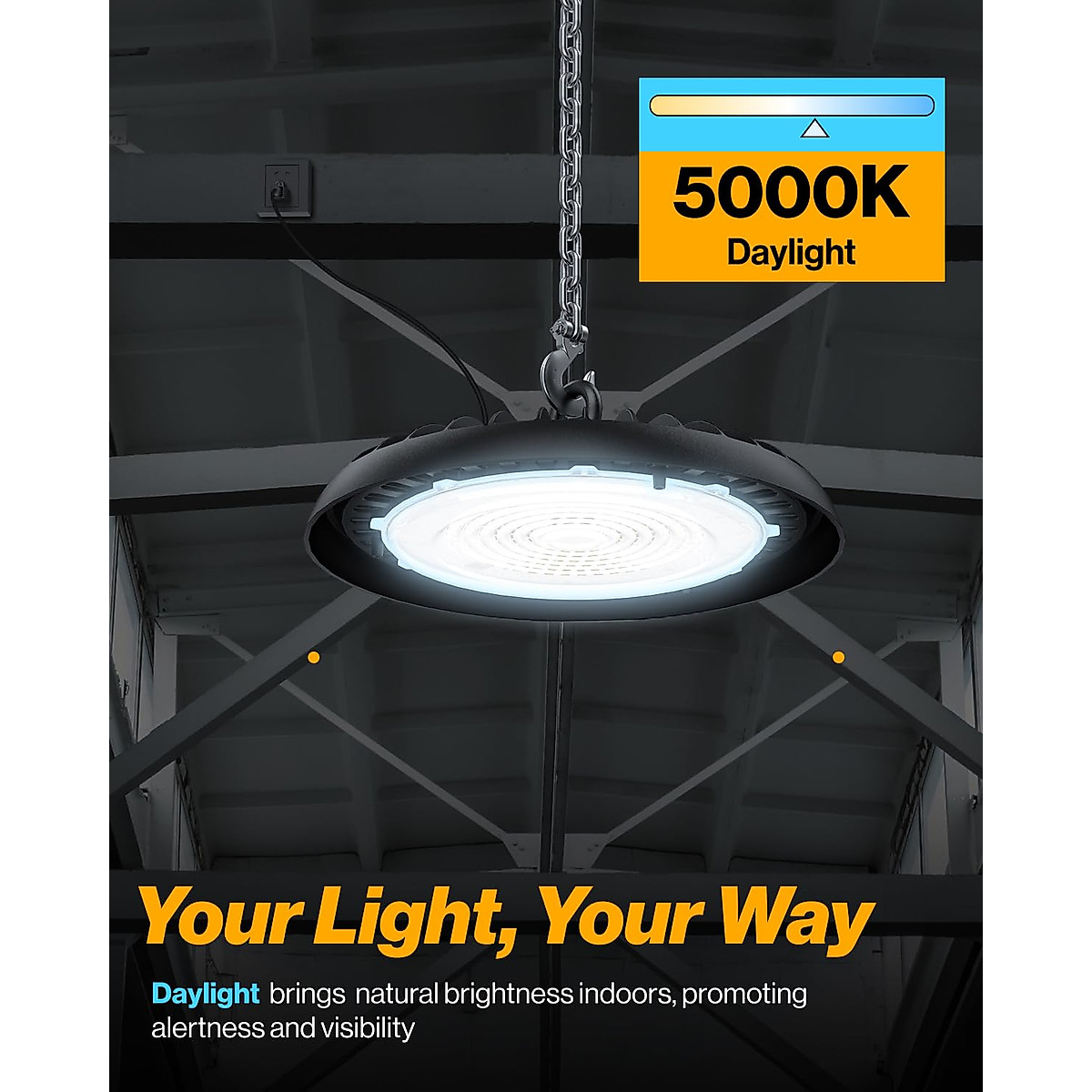 Sunco 6 Pack UFO LED High Bay Light, Plug & Play Lighting for Warehouse, 5000K Daylight, 200W, Power Cord Included, 28000 LM, 120VAC, IP65 Waterproof Shatterproof Fixture - UL Listed