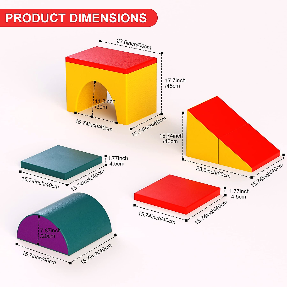 KORIMEFA 5-Piece Soft PU Leather Toddlers Climbing Toys, Baby Foam Climbing Blocks for Toddlers, Foam Play Gym Climbing Structures for Toddlers 3, Indoor Climb and Crawl Activity Play Set