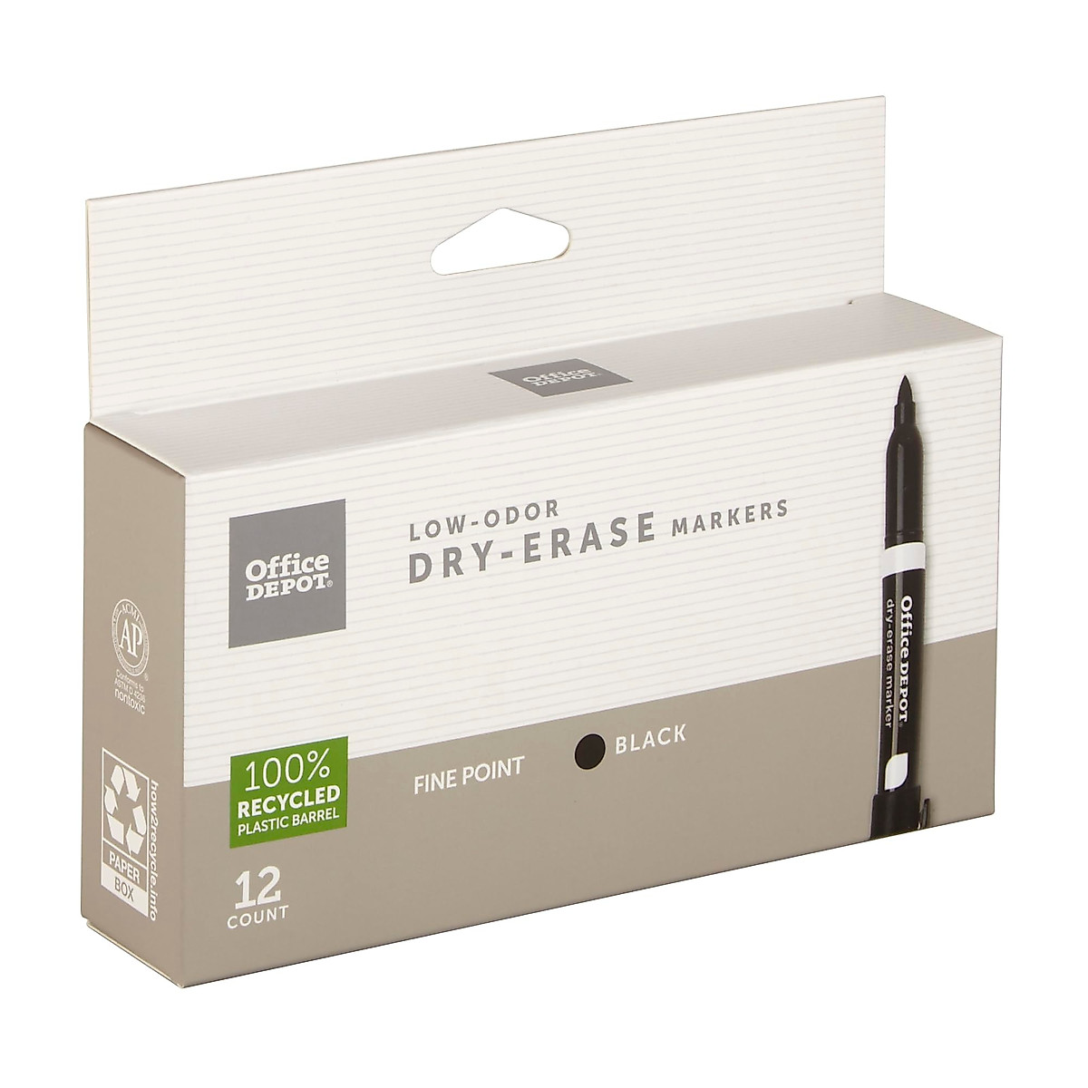 Office Depot 100% Recycled Low-Odor Dry-Erase Markers, Fine Point, Black, Pack Of 12, DE-12PKBLK