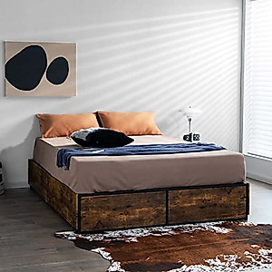 Giantex Queen Size Bed Frame with 4 Drawers, Industrial Metal Platform Bed Frame with Footboard, Reserved Holes for DIY Headboard, Heavy-Duty Mattress Foundation, No Box Spring Needed, Easy Assembly