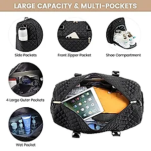 JFFD Travel Duffle Bag, Weekender Bag for Women, Carry on Overnight Bag with Shoe Compartment, Gym Duffel Bag with Wet Pocket, Mommy Hospital Bags for Labor and Delivery
