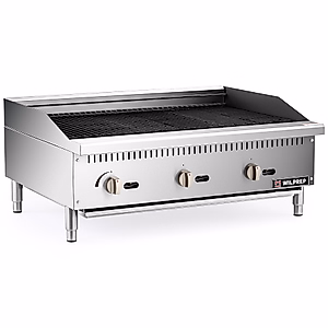 WILPREP Gas Countertop Radiant Charbroiler, 36 in Commercial Radiant Charbroiler with 3 35000 BTU U-Shaped Burners & 6 Cast Iron Grates, NG LPG Compatible Gas Charbroiler for Home Commercial Kitchen