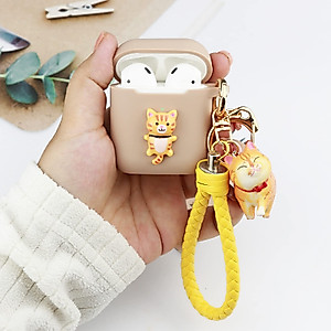 Wonhibo Cute Cat Airpod Case, Kawaii Silicone Animal Cover for Apple Airpods 1st and 2nd Generation with Keychain