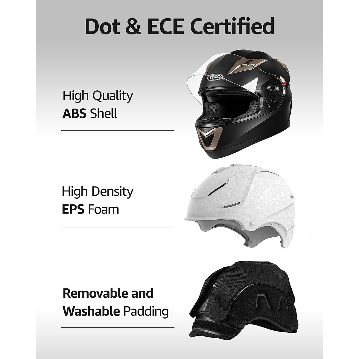 Motorcycle Full Face Helmet DOT Approved - YEMA Helmet YM-829 Motorbike Moped Street Bike Racing Casco Moto Helmet with Sun Visor for Adult,Youth Men and Women - Matte Black,XL