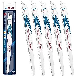 EZARC Reciprocating Saw Blade Bi-Metal Cobalt Sabre Saw Blades for Wood Demolition 9-Inch 6TPI R922DH (5-Pack)