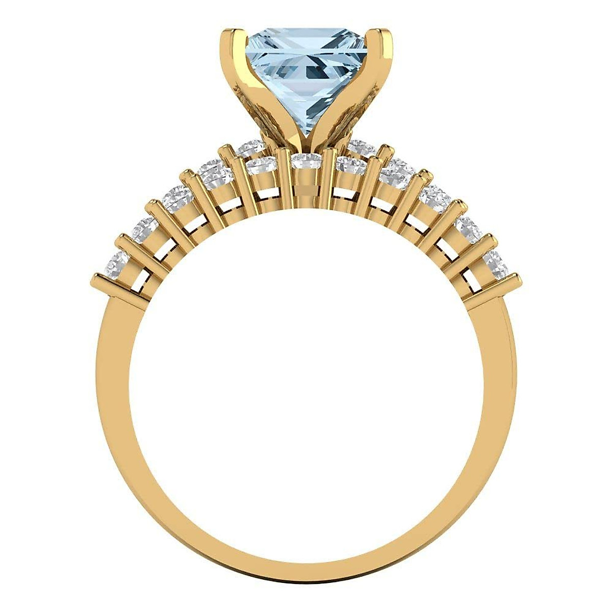Clara Pucci 2.66ct Princess Cut Solitaire Natural Swiss Blue Topaz Engagement Anniversary Bridal Ring Band set 18k Yellow Gold 9.5