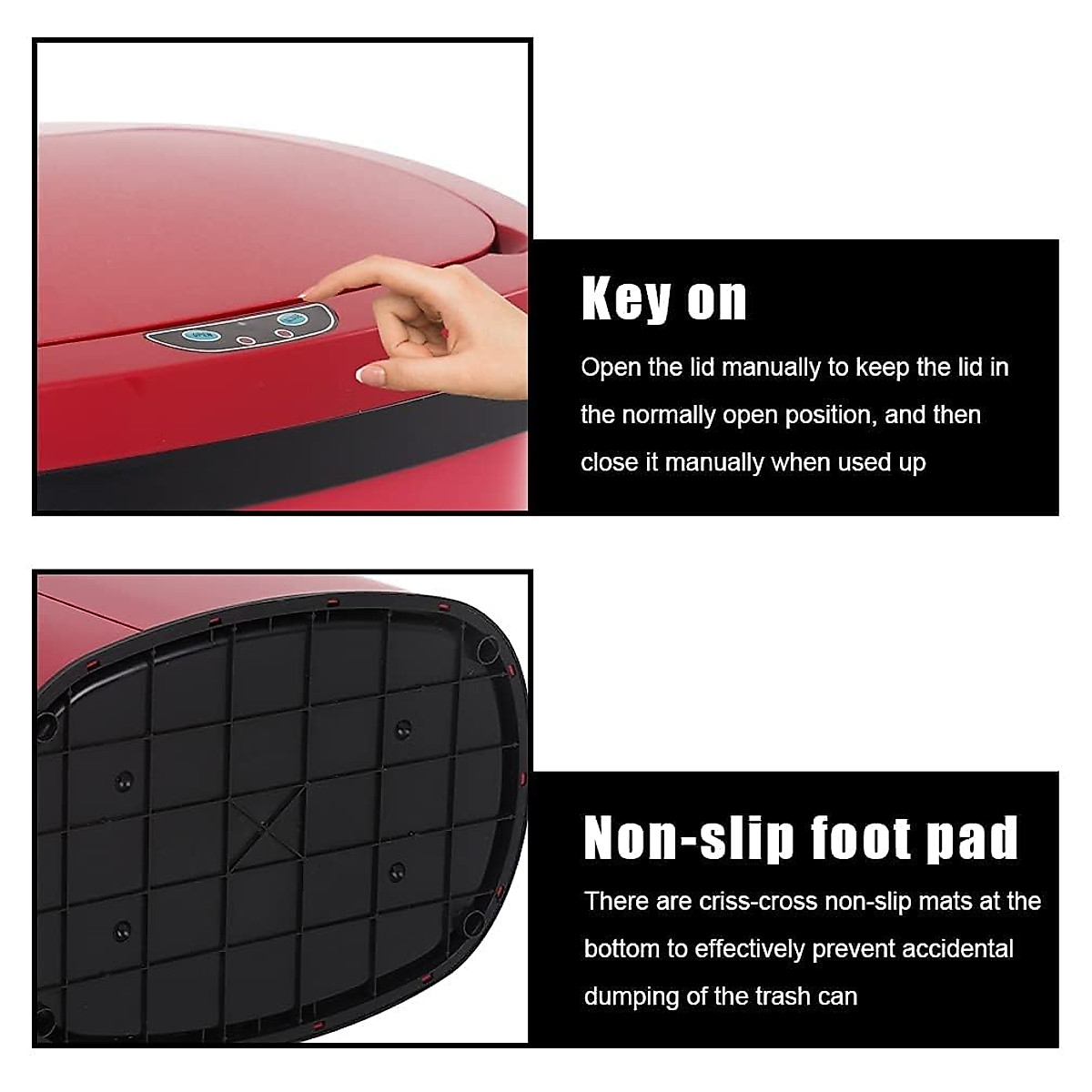 BSTOPHKL 13 Gallon Touchless Trash Can for Kitchen, Automatic Garbage Cans Stainless Steel 50 Liter Waste Bin（Red）
