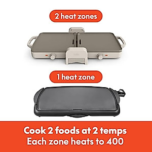Bella 10"x 20" Ceramic Fold-n-Store Dual Temp Griddle, Fits-anywhere Kitchenware, EverGood Ceramic Nonstick Coating, 2 Temperature Zones up to 400°F​, Dishwasher Safe Drip Tray, 1500 Watt, Oatmilk