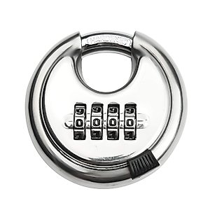Stainless Steel Discus Padlock 4 Digit (3inch) Combination Lock Outdoor for Warehouse, Sheds, Storage Locker, Units (Silver,1)