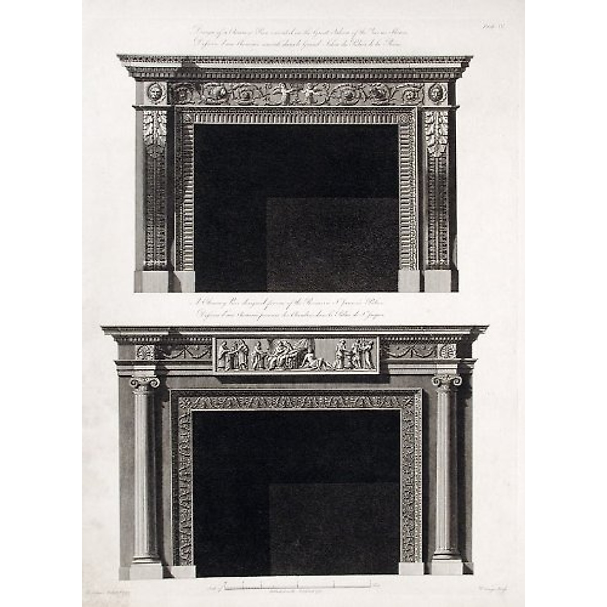 Design of a Chimney Piece executed in the Great Saloon of the Queens House/A Chimney Piece Designed for one of the Rooms in St. James's Palace.