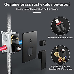 Wiserset Black Shower Faucet Set Stainless Steel 10in Rainfall Shower Head with Handheld 3 Functions Shower System Brass Pressure Balance Shower Valve