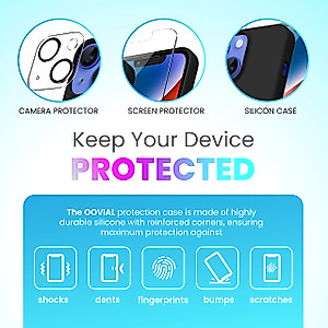 Oovial Compatible with iPhone 14 Plus 6.7 Inch Pink Silicon 5 in 1 Bundle Includes Silicon Case, Screen Protector, Installation Kit, Camera Lens Protector, Cleaning Kit - Shockproof Full Protection