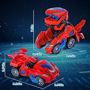 Toy Car,Dinosaur Deformation car,Transforming Dinosaur LED Car, Deformation Car Robot Vehicle Toys (Red)