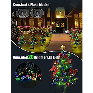 Solar Christmas Decorations Tree Lights Outdoor Waterproof, 20LED-Lights Solar Yard Decorative, Solar Stake Lights Xmas Tree Garden Decor with Constant & Flashing Modes for Pathway Lawn Patio, 2PCS