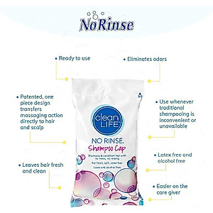 No-Rinse Shampoo Cap by Cleanlife Products, Shampoo and Condition Hair with no Water or Rinsing - Microwaveable, Rinse-Free, Latex-Free and Alcohol-Free