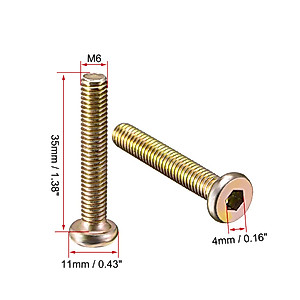uxcell M6x35mm Furniture Bolt Hex Socket Drive Round Head Screw Zinc Plated 30pcs