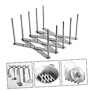GANAZONO Folding Pot Lid Holder Stainless Steel Dish Drying Rack Dish Storage Rack Silverware Holder Baking Pan Cooling Rack Reusable Container Plate Drying Rack Dish Storage Stand Silver