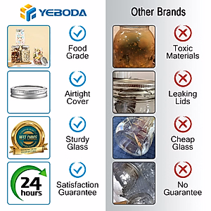 YEBODA 4 Pack Wide Mouth Mason Jars 32oz Glass Canning Jars with Airtight Lids and Bands for Preserving, Jam, Honey, Jelly, Wedding Favors, Sauces, Meal Prep, Overnight Oats, Salad, Yogurt