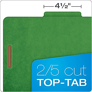Pendaflex Classification Folders, Standard, 3 Dividers, Embedded Fasteners, 2/5 Cut Tab, Dark Green, Letter, 10/BX (24097)