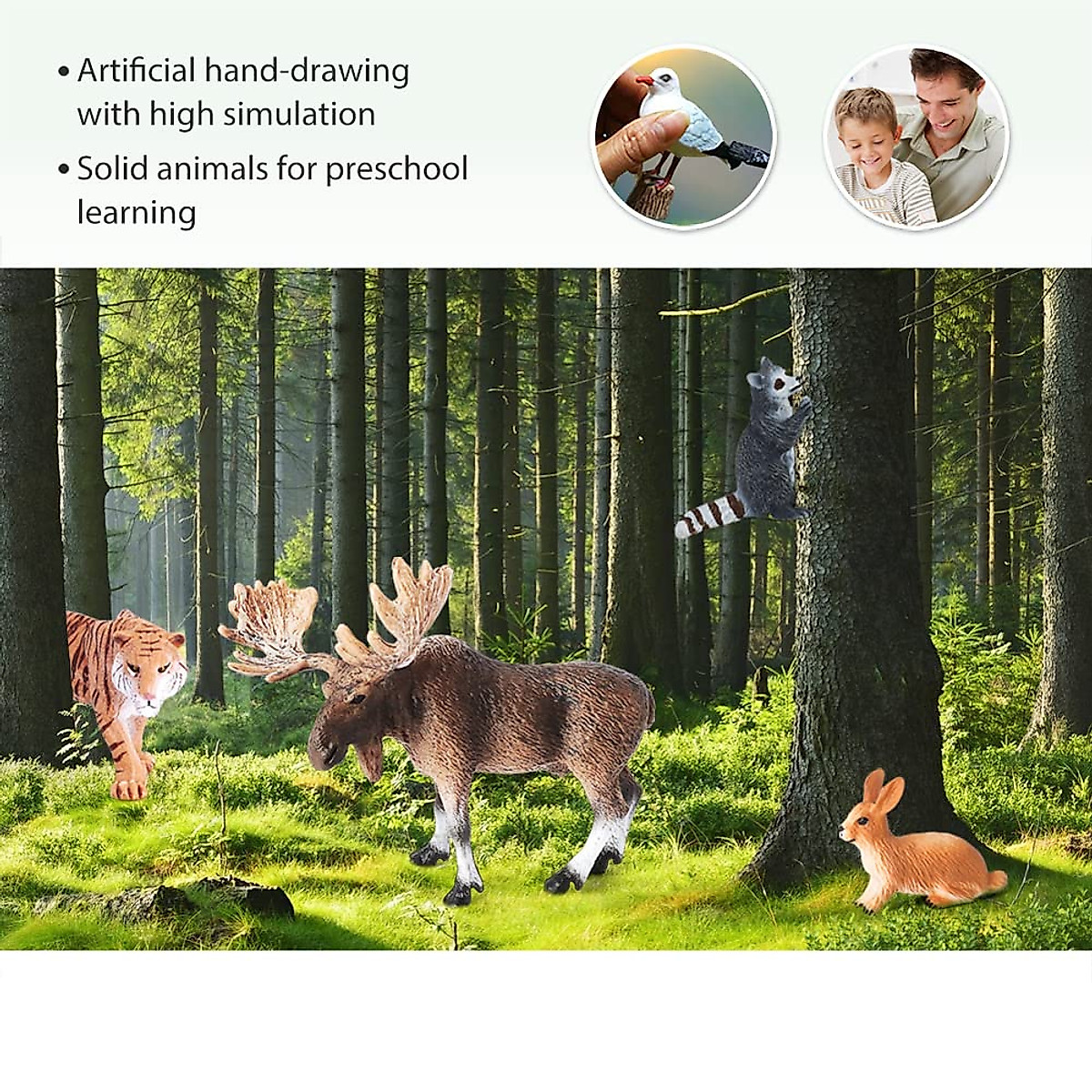 Volnau Safari Animal Figurines Toys 9PCS Eurasia Figures for Toddlers Kids Christmas Decoration Gift Preschool Educational Tiger Panda Jungle Forest Zoo Pack
