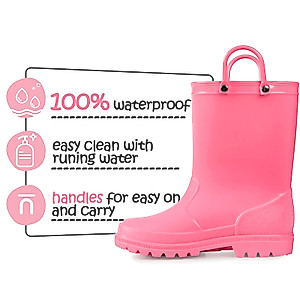 K KomForme Kids Girls & Boys Rain Boots with Easy-on Handles Waterproof Outdoors