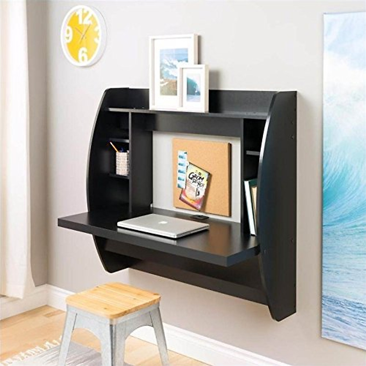 Prepac Wall Mounted Floating Desk with Storage in Black