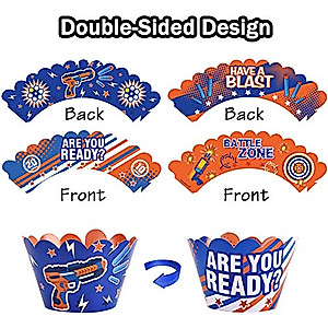 Cracoo Dart War Party Cupcake Toppers Wrappers Kids Birthday Gun Picks Target Bullet Dart War Party Supplies Decoration -48 Piece