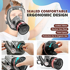 GZYZAMZ Reusable Full Face Gas Respirator, Anti-fog Gas Cover Organic Vapor Respirator Mask with 40 mm Activated Carbon Filter Canister and 2097 Particulate Filter, for Painting, Welding, Chemical